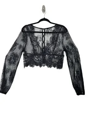 Urban Outfitters | Tops | Feminine Black Lace Sheer Balloon Sleeve ...